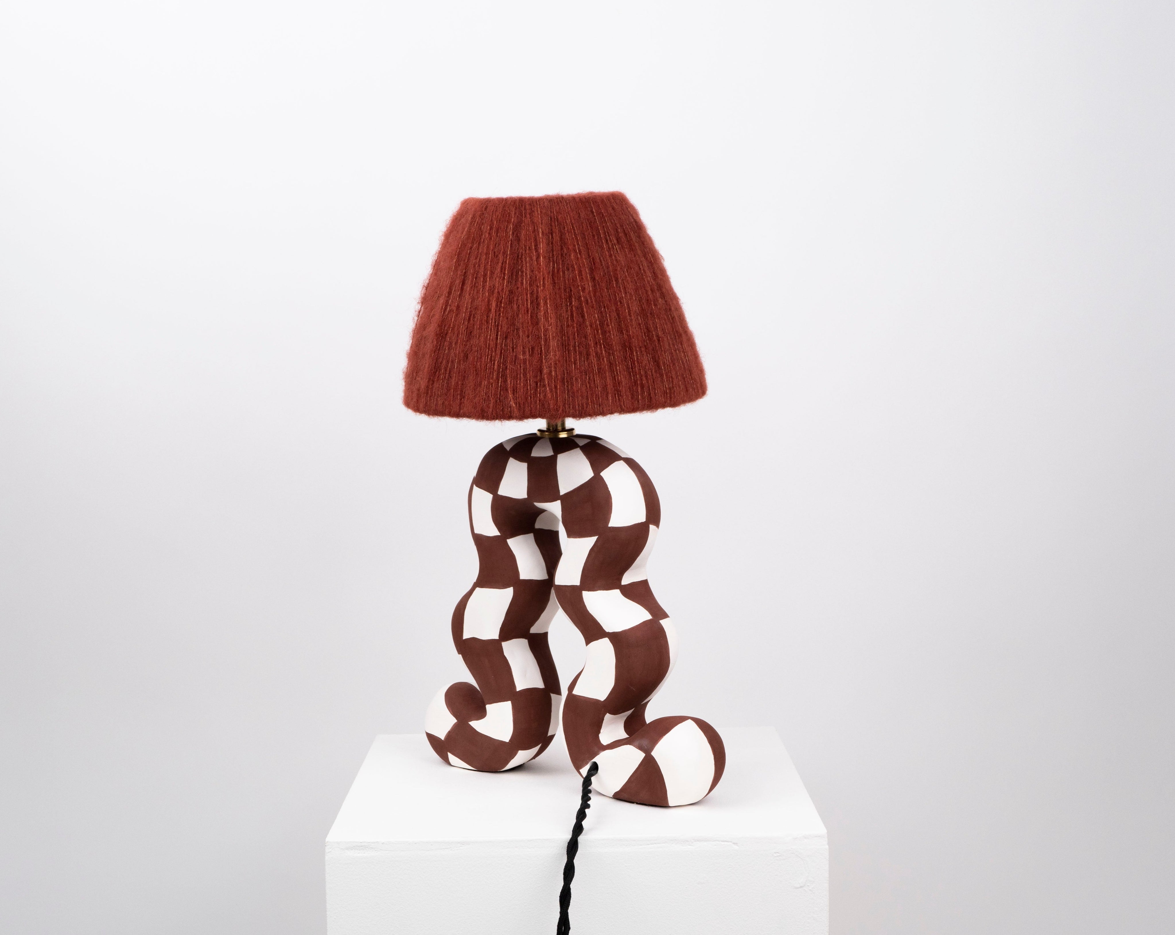 'Wiggle' Table Lamp - Brown & White Checkerboard – Hannah Simpson Studio